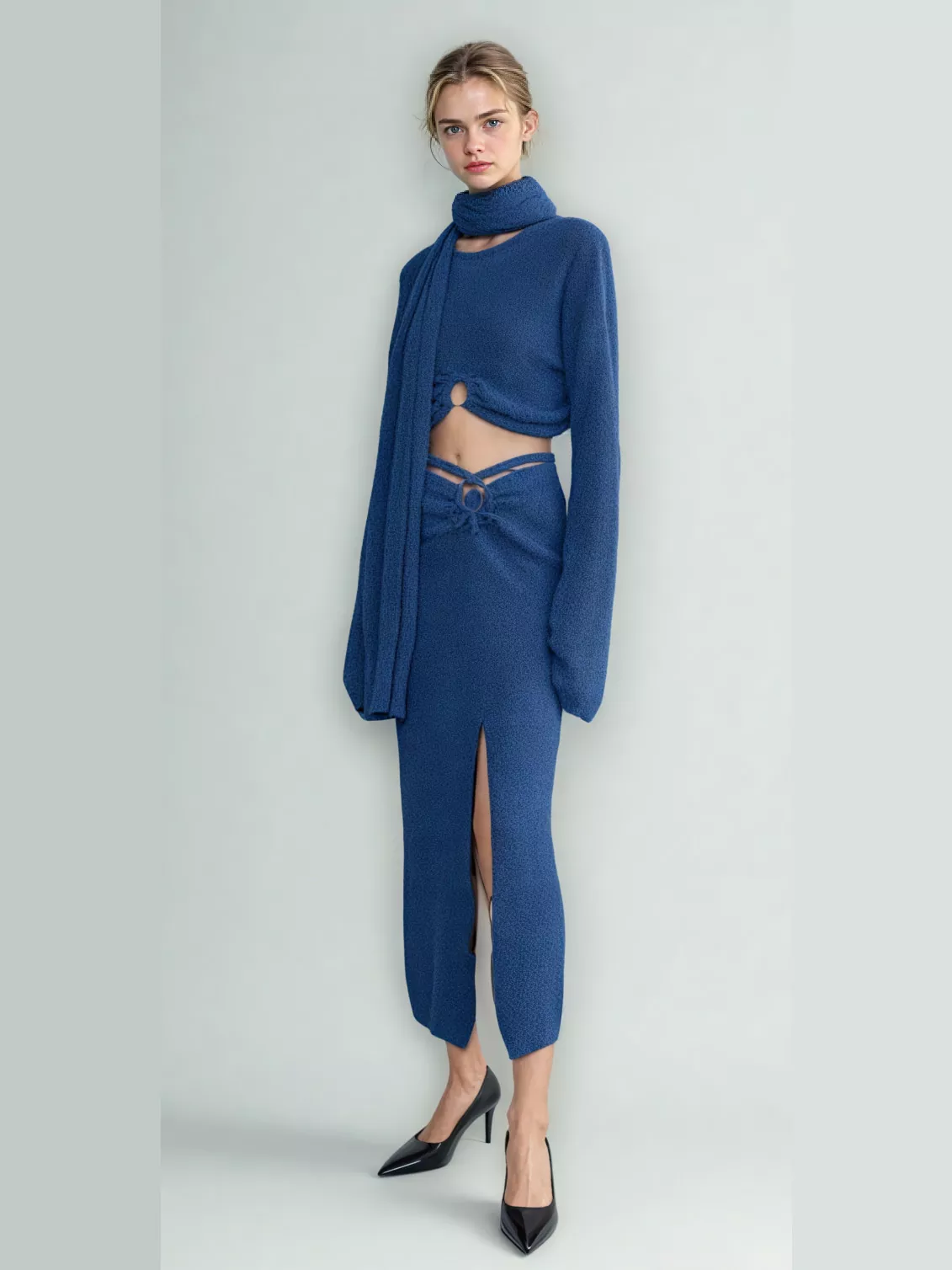 TWOTWINSTYLE Solid Chic Hollow Out Knitting Two Piece Set