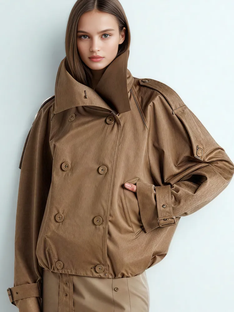 TWOTWINSTYLE Casual Loose Double Breasted Caot