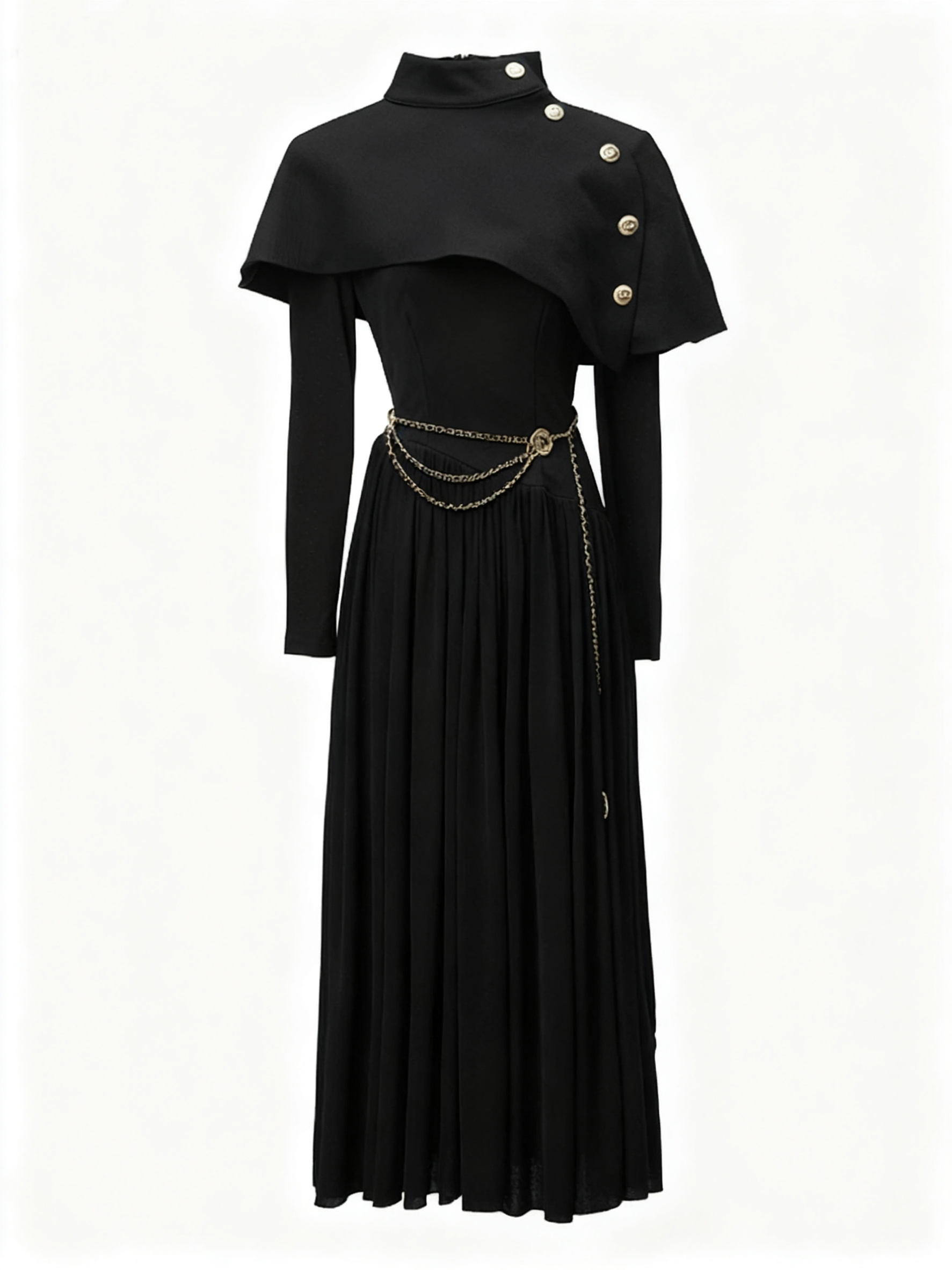 TWOTWINSTYLE Designer Stand Collar Tunic Spliced Metal Btton Dress