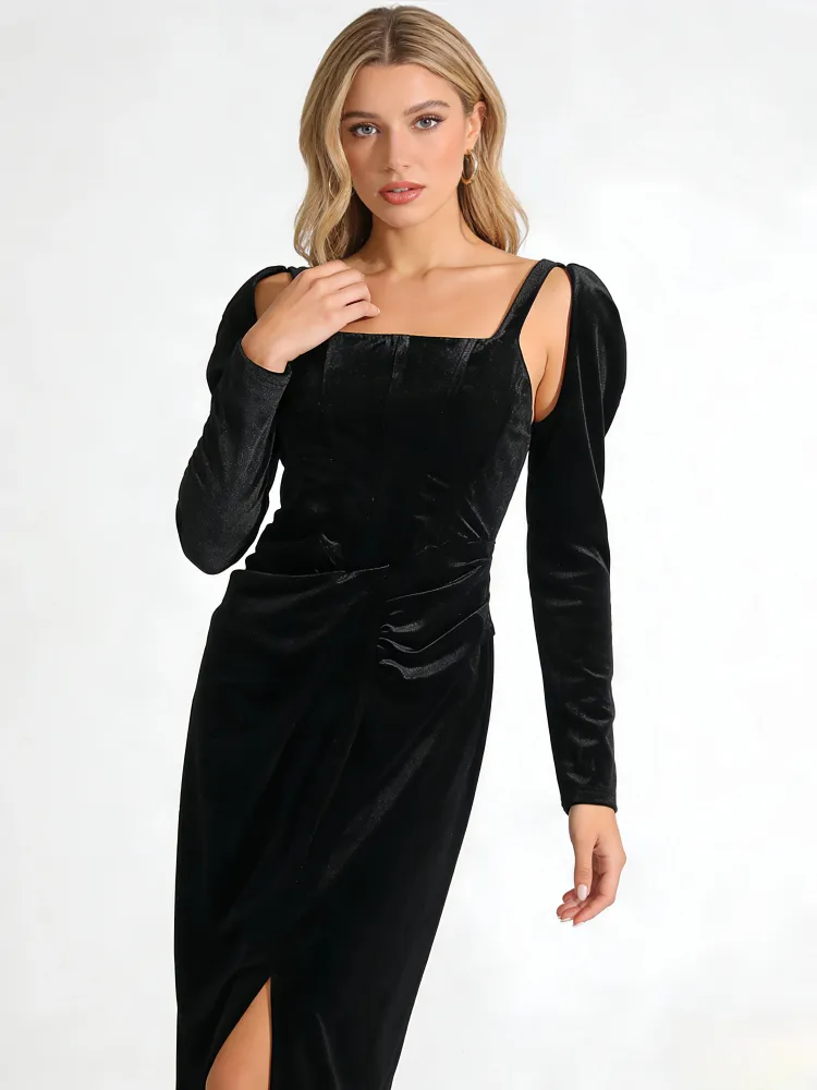 TWOTWINSTYLE Square Collar High Waist Vintage Dress