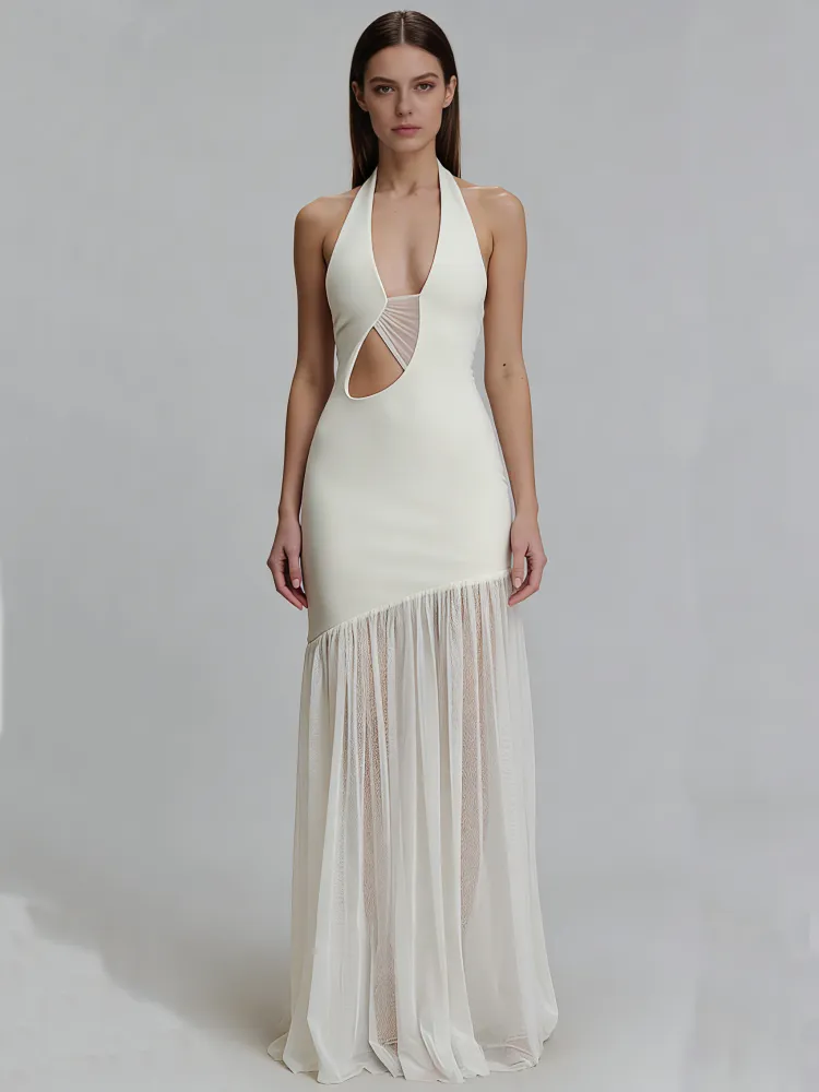 TWOTWINSTYLE Hollow Out Backless Patchwork Mesh Dress