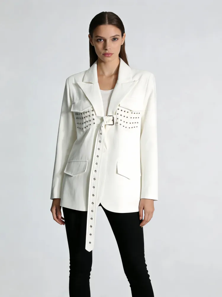 TWOTWINSTYLE Solid Lapel Spliced Rivet High Street Blazers