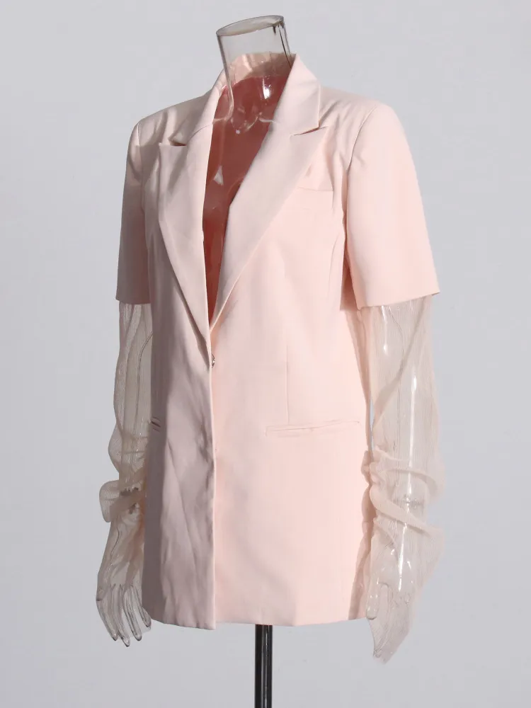 TWOTWINSTYLE Lapel Solid Spliced Mesh Chic Blazers