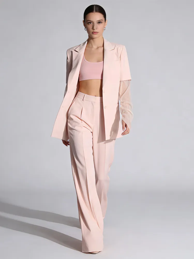 TWOTWINSTYLE Lapel Solid Spliced Mesh Chic Blazers