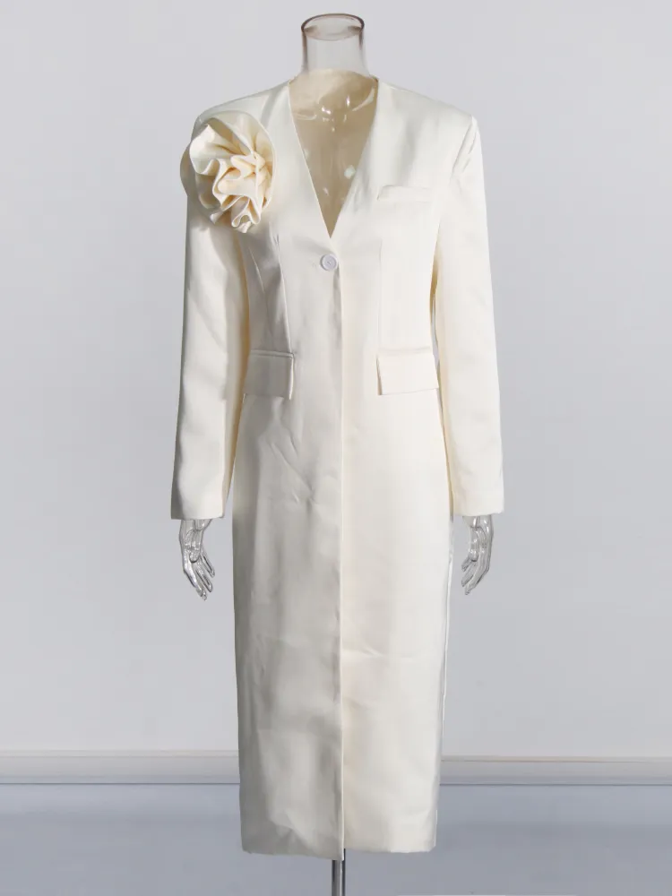 TWOTWINSTYLE Minimalist V Neck Spliced Button Designer Coat