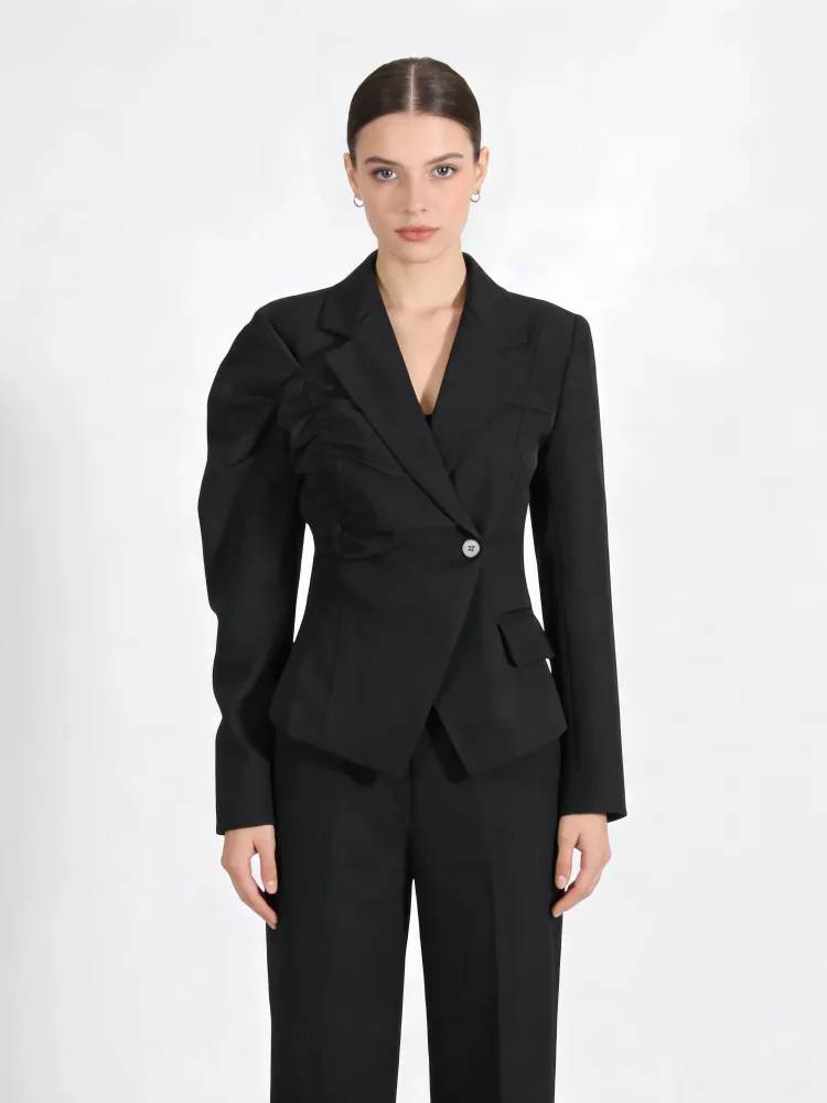 TWOTWINSTYLE Lapel Long Sleeve Tunic Spliced Pleated Blazers