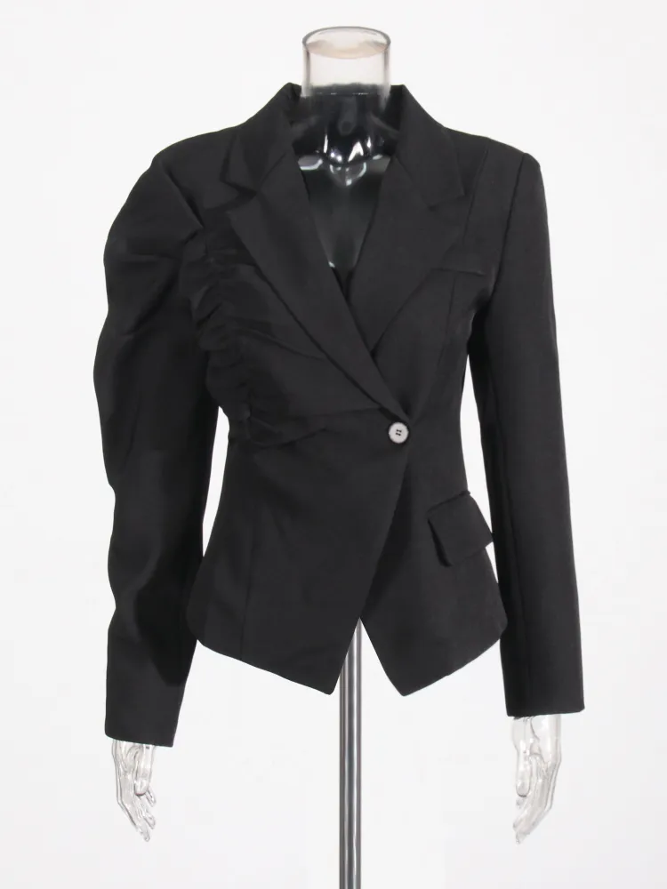 TWOTWINSTYLE Lapel Long Sleeve Tunic Spliced Pleated Blazers