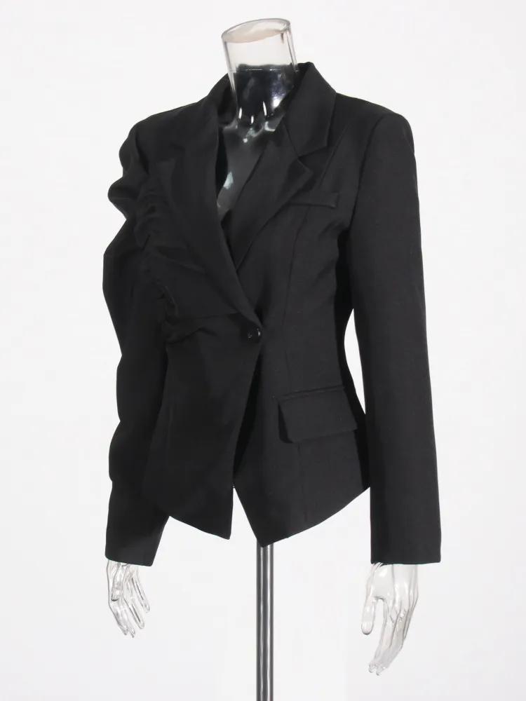 TWOTWINSTYLE Lapel Long Sleeve Tunic Spliced Pleated Blazers