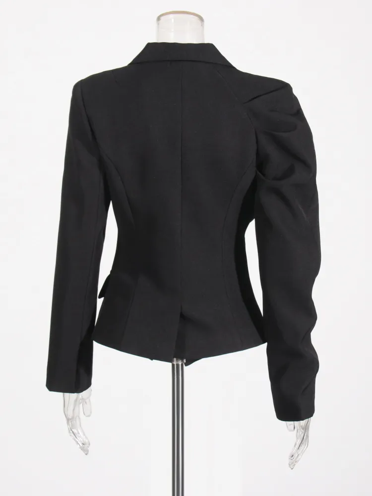 TWOTWINSTYLE Lapel Long Sleeve Tunic Spliced Pleated Blazers