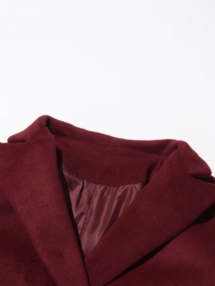 TWOTWINSTYLE Solid Lapel Double Breasted Vintage Coat