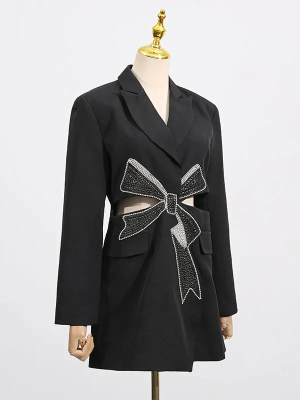 TWOTWINSTYLE Lapel Hollow Out Spliced Diamond Coat