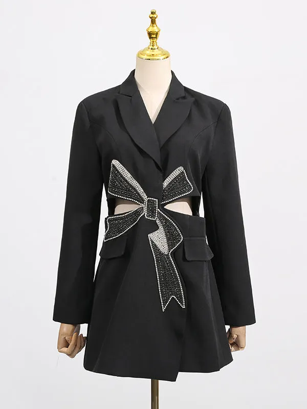 TWOTWINSTYLE Lapel Hollow Out Spliced Diamond Coat