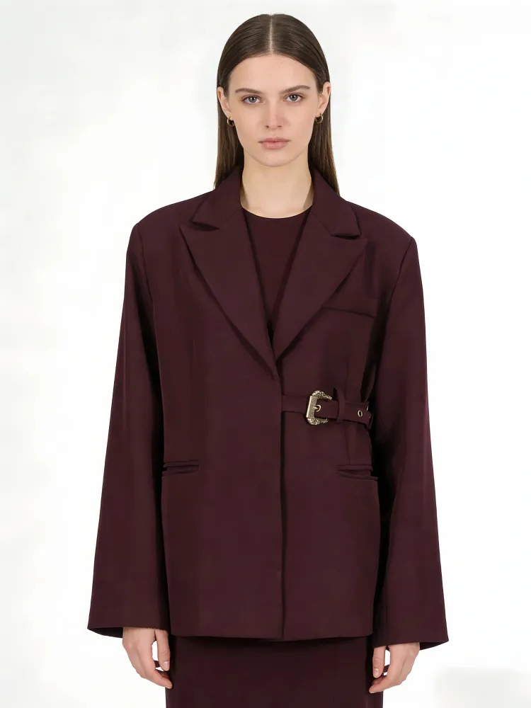 TWOTWINSTYLE Lapel Loose Patchwork Belt Chic Coat