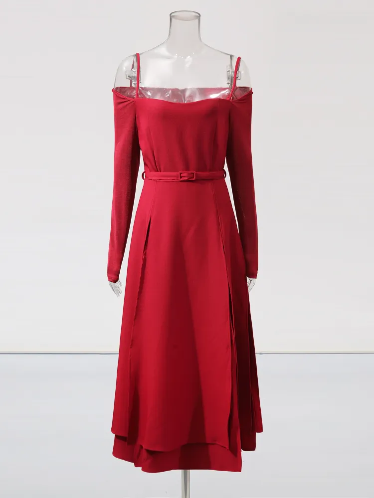 TWOTWINSTYLE Off Shoulder Side Split Tunic Vintage Dress