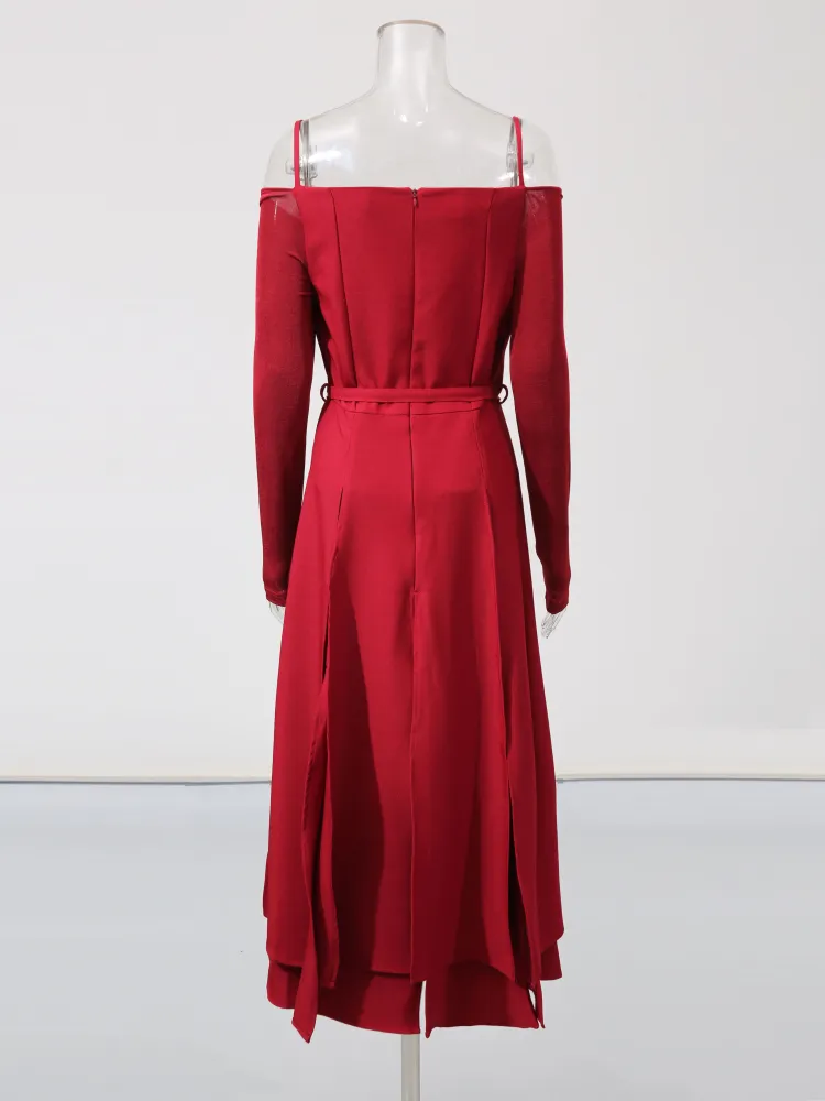 TWOTWINSTYLE Off Shoulder Side Split Tunic Vintage Dress