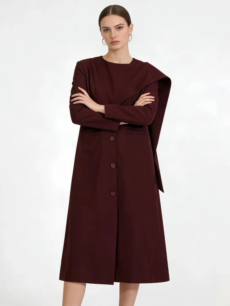 TWOTWINSTYLE Round Neck Spliced Lace Up Fashion Coat