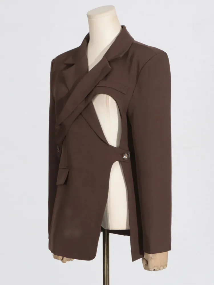 TWOTWINSTYLE Solid Hollow Out High Waist Designer Blazers