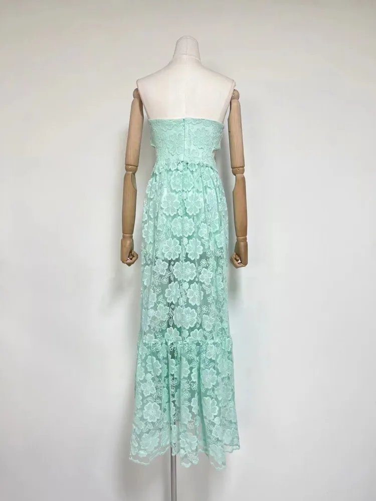 TWOTWINSTYLE Patchwork 3D Flower Side Split Elegant Dress