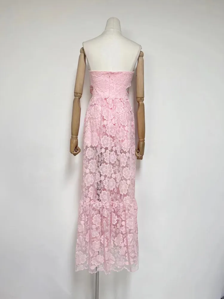 TWOTWINSTYLE Patchwork 3D Flower Side Split Elegant Dress