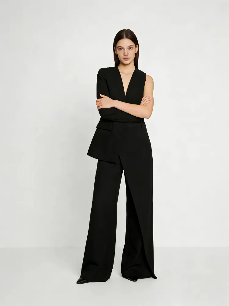TWOTWINSTYLE V Neck Only One Sleeve Top Asymmetrical Pants Fashion Two ...