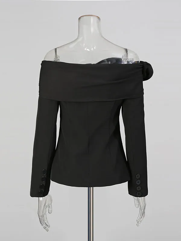 TWOTWINSTYLE Solid Off Shoulder Spliced Single Breasted Designer Coat