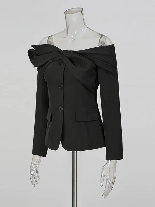 TWOTWINSTYLE Solid Off Shoulder Spliced Single Breasted Designer Coat