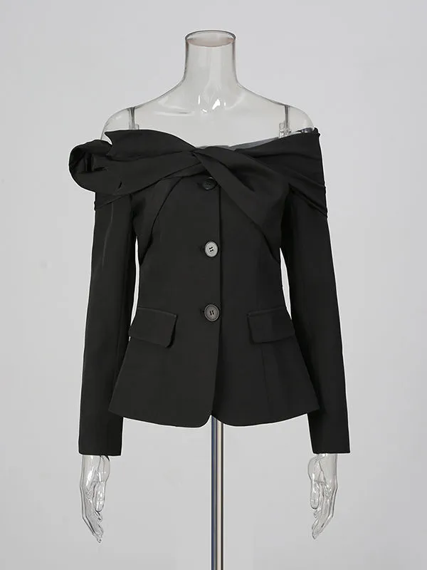 TWOTWINSTYLE Solid Off Shoulder Spliced Single Breasted Designer Coat