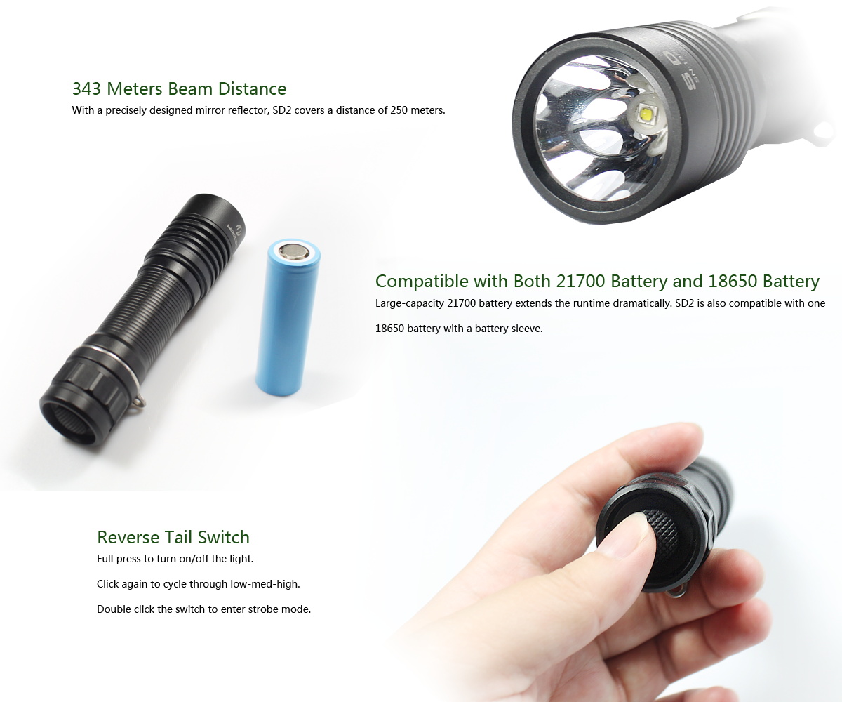 YOOTOO SD2 High-performance 21700 Flashlight,1100lumens, 343 Meters,