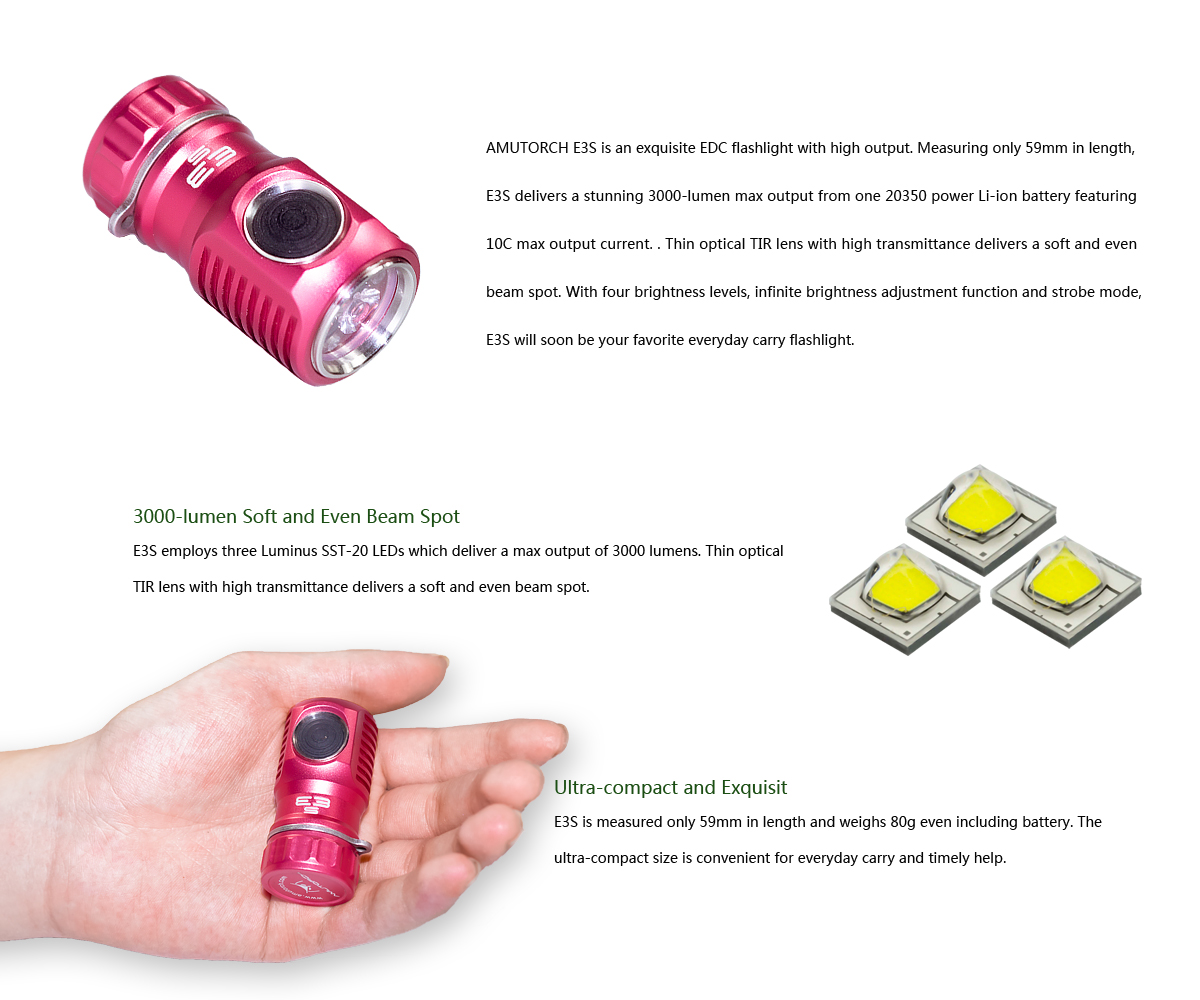 AMUTORCH E3S 3000 lumens,exquisite EDC flashlight with high output(buy ...