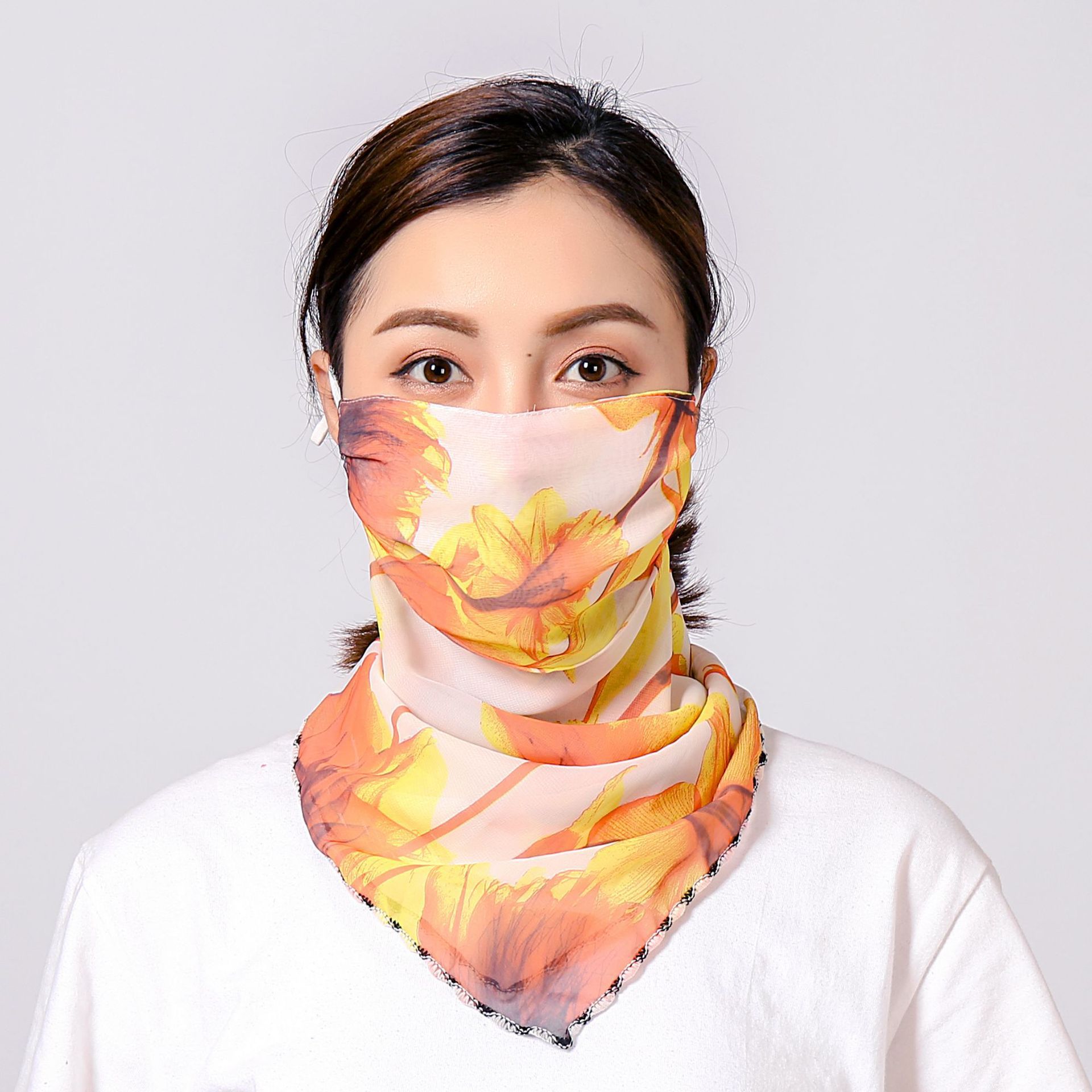 Printed silk scarf face mask fashion mask sunburn protection,