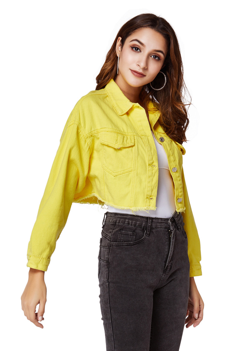 Yellow loose ladies short denim jacket,