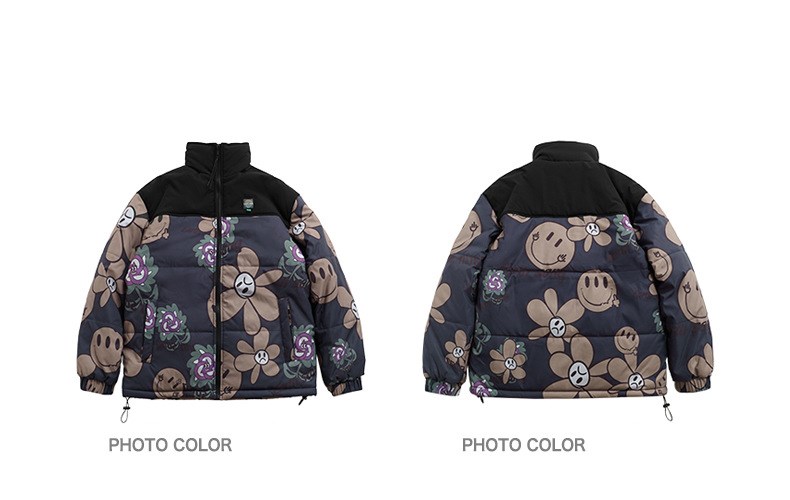 small daisy print stitching loose stand-up collar cotton jacket,Jacket ...