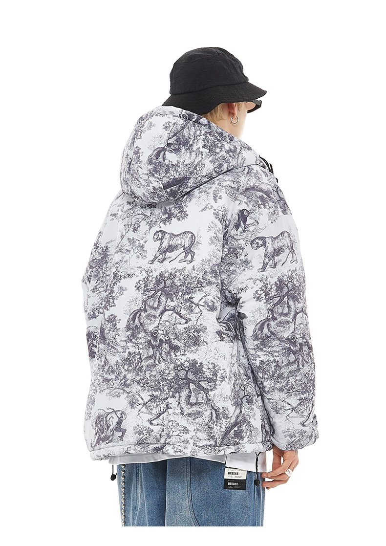 2020 winter new full print hooded cotton suit loose winter coat bread ...