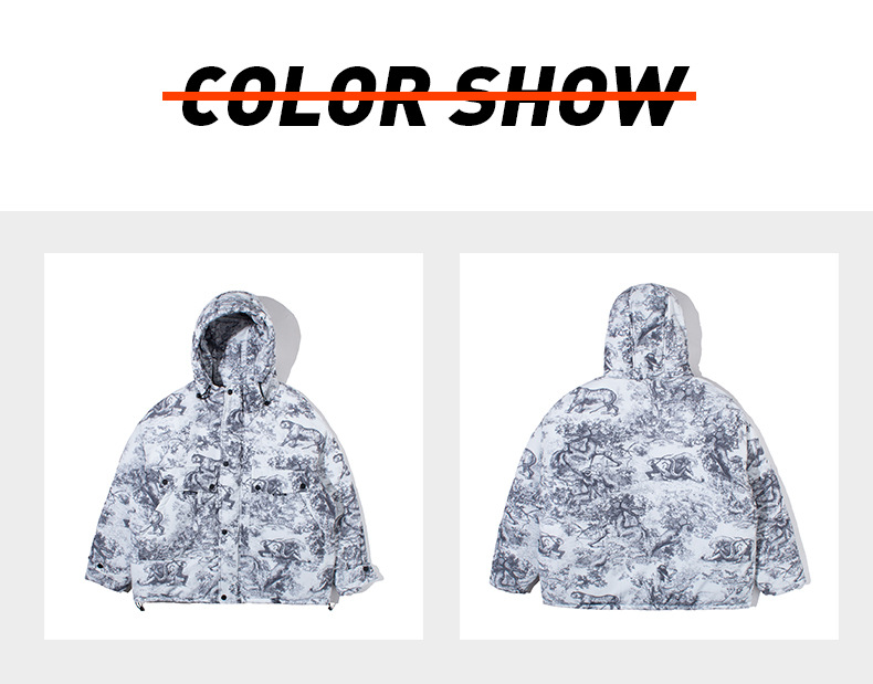 2020 winter new full print hooded cotton suit loose winter coat bread ...