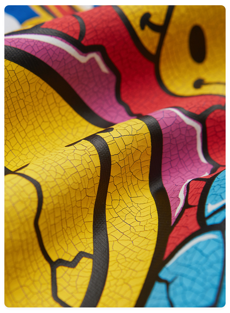 2022 cool crack smiley face retro print loose T-shirt,T-shirt & Polo