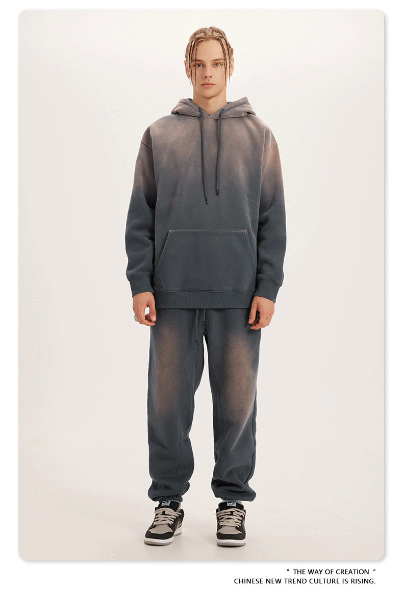 2021 Autumn & Winter Thick 380g Fleece Washed Gradient Hoodies,T-shirt ...