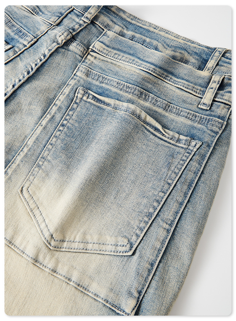 Antique Wash Yellow Mud Zip-Up Jeans,Denim Jeans & Jacket