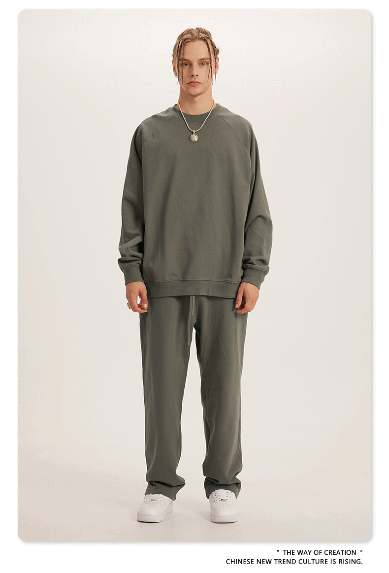 Earth color round neck horn sleeve American loose solid color sweater,T ...