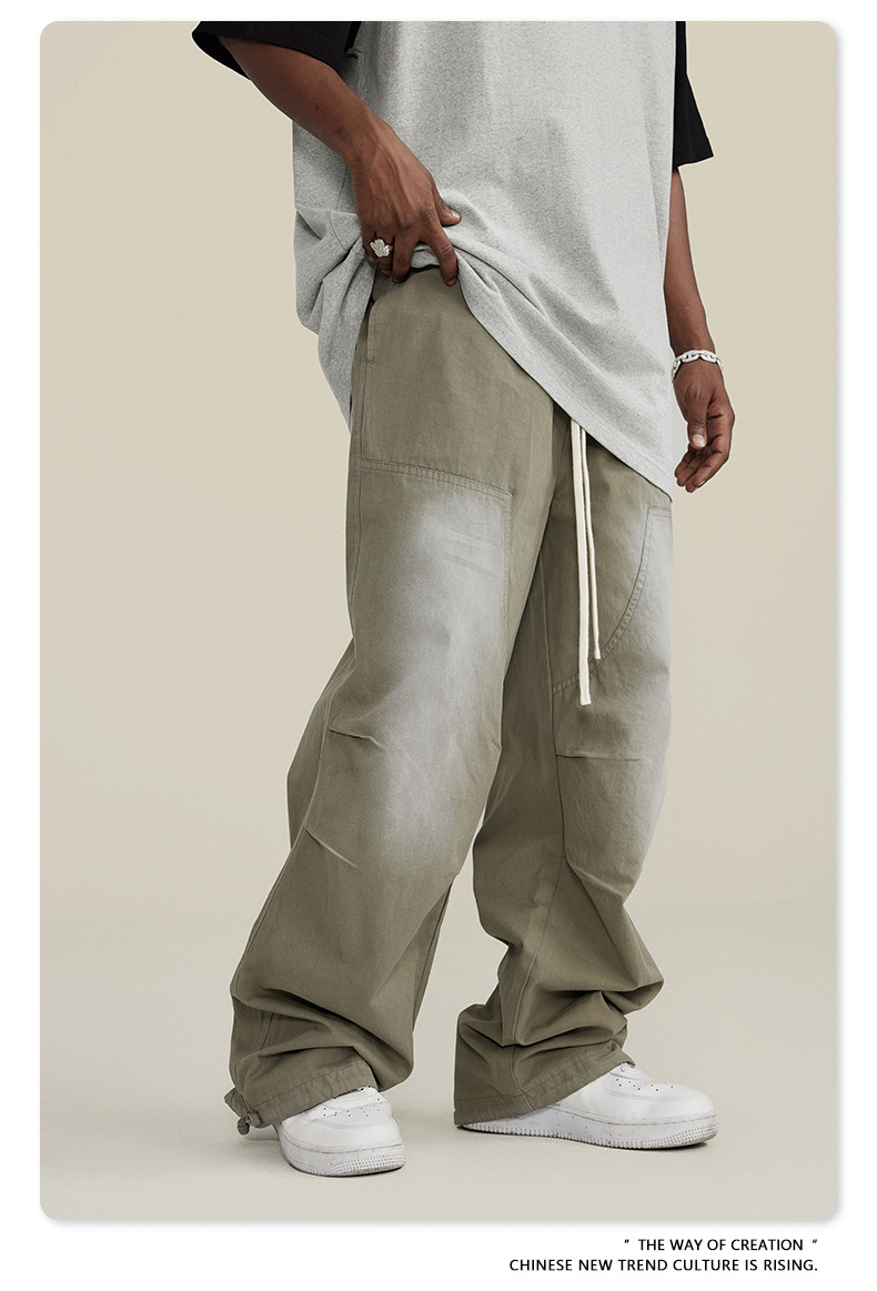 Washed gradient drawstring woven cargo pants,Pants & Shorts