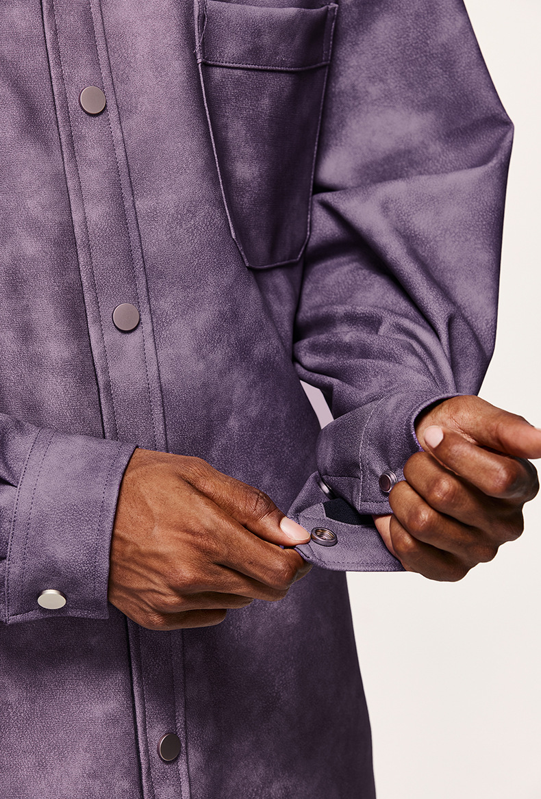 Distressed PU leather shirt jacket,Jacket & Coat