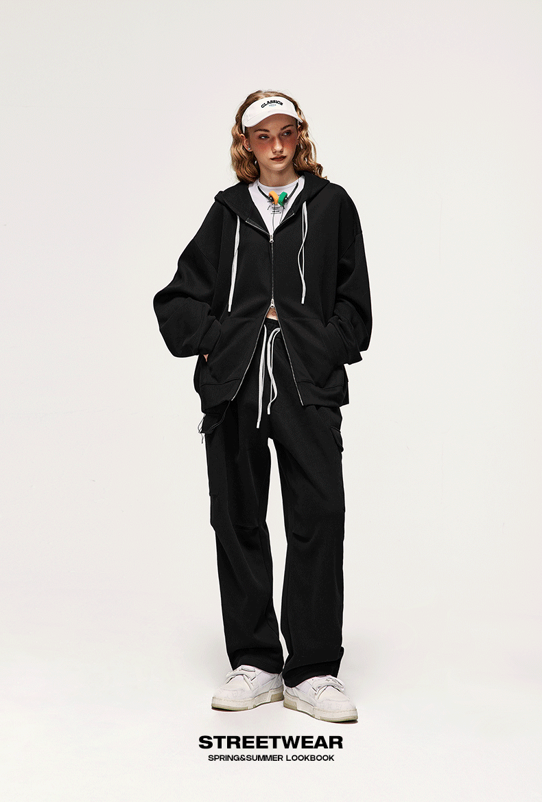 Dopamine double zipper sweatshirt jacket,Hoodie & Pullover