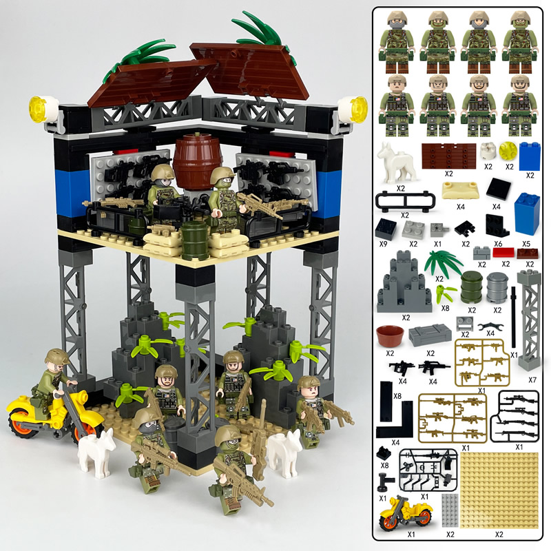 Military WW2 The Scout Tower Building Blocks Set + 8 Soldiers ...