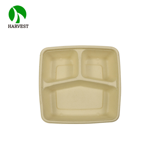 3 compartment biodegradable paper pulp food packaging box container
