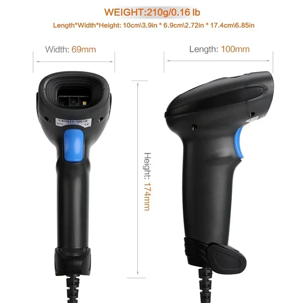 2D Barcode Scanner USB Wired Handheld High Speed QR Code Reader Compatible for Windows/Mac ...