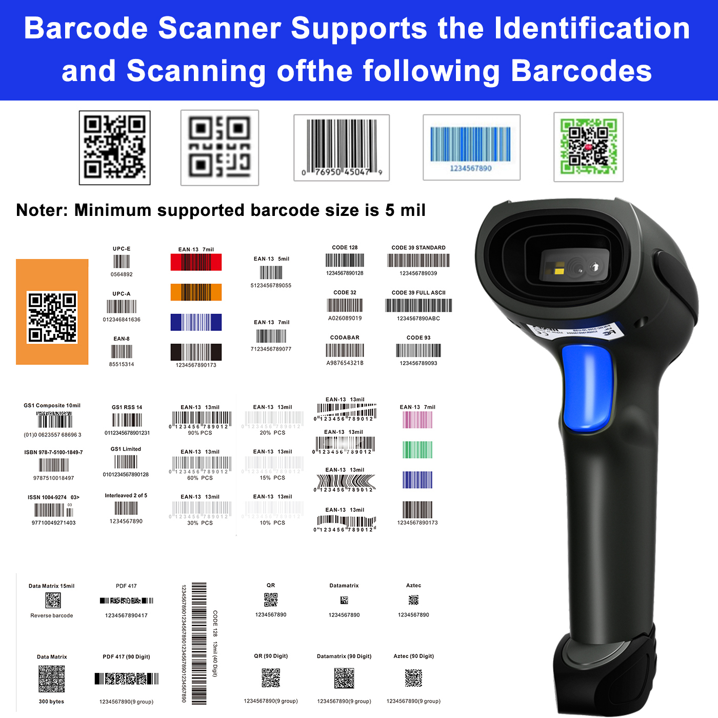 LENVII CW300 Handheld 2.4G Wireless Barcode Scanner with USB Receiver ...