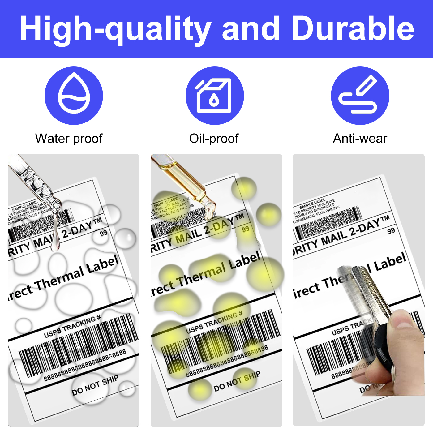 LENVII 4-proof Thermal Label Sticker 50mmˣ25mmˣ250pcs(2"ˣ1") Tear-proof ...