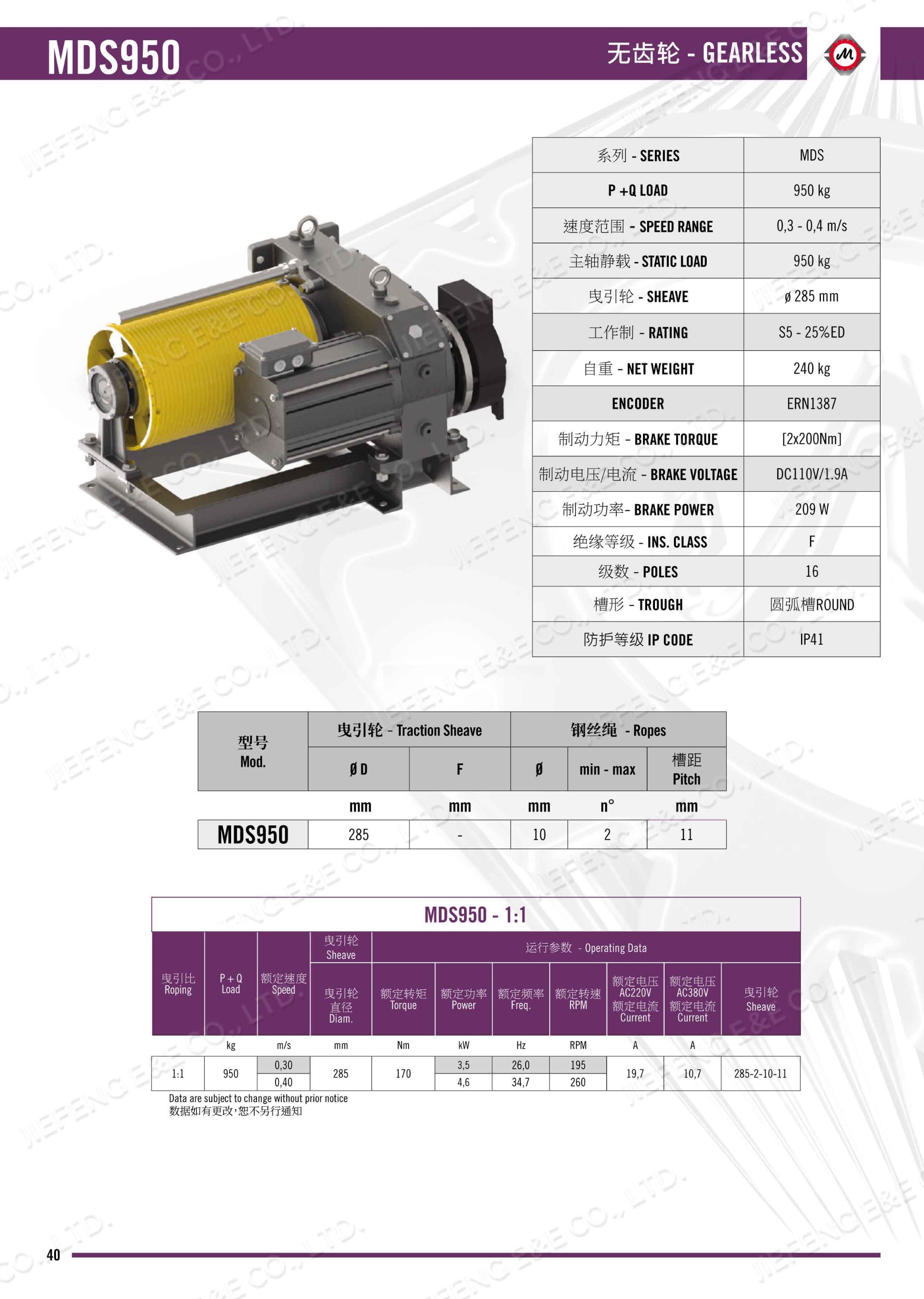 MDS950 Montanari elevator traction machine