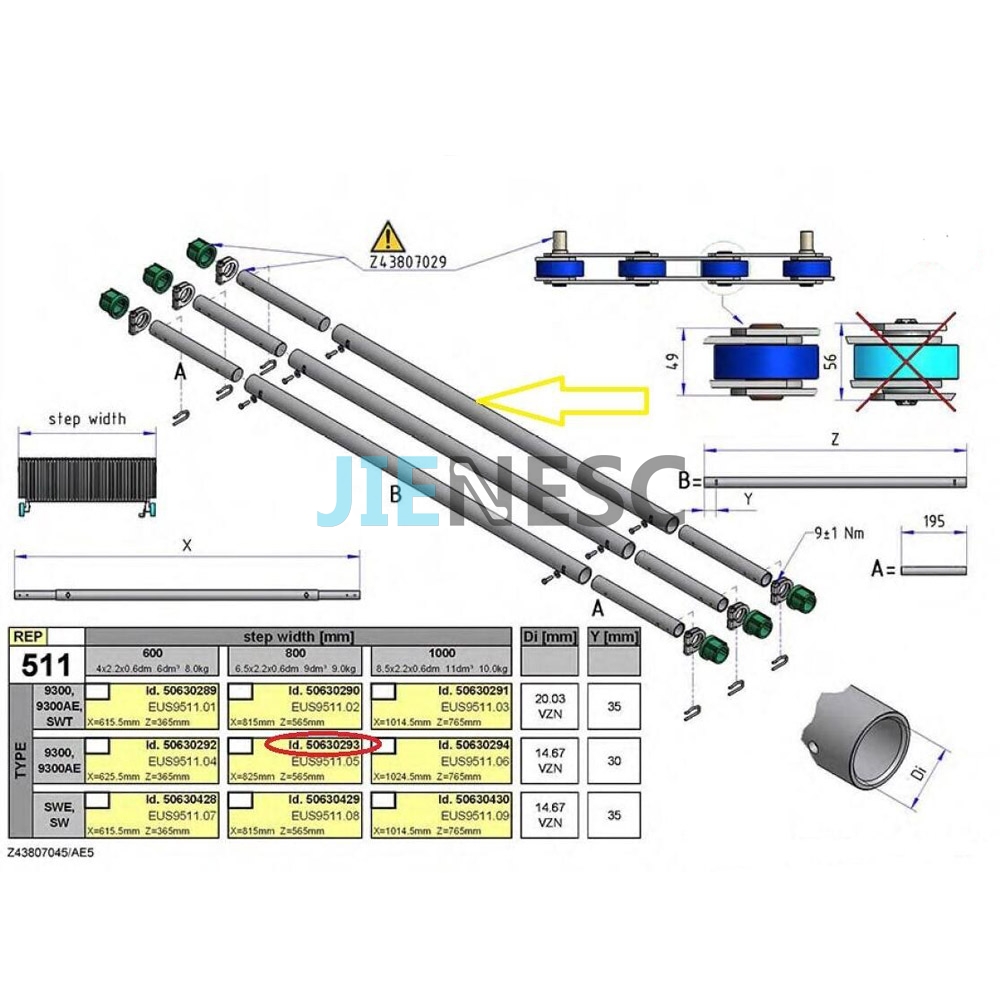 50630429 800mm Escalator Step Axle from factory