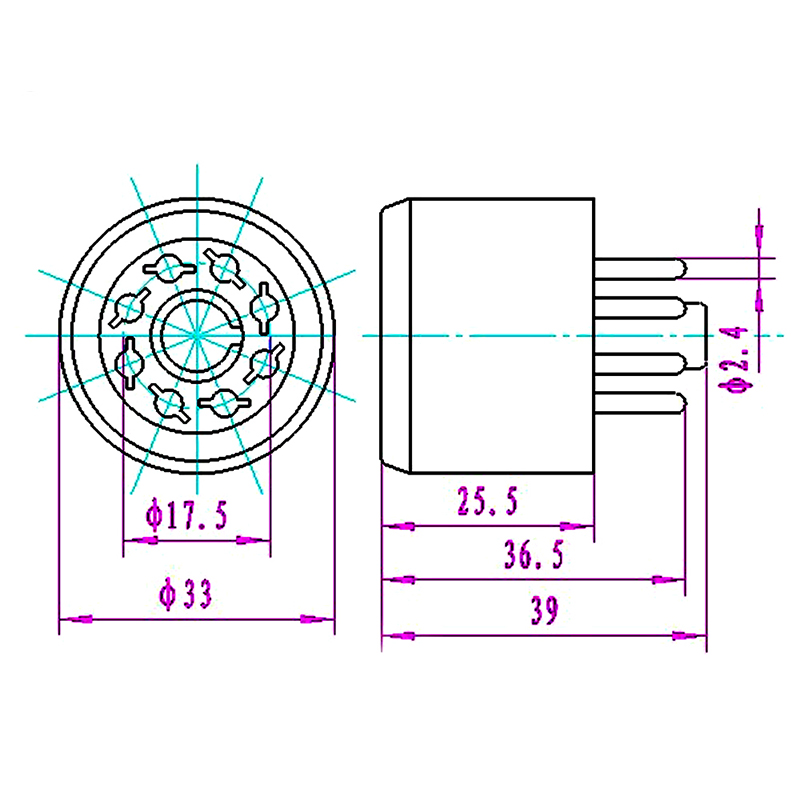 1PC Copper Gold pin 8Pin TO 8Pin Vacuum Tube Socket Test Socket For ...
