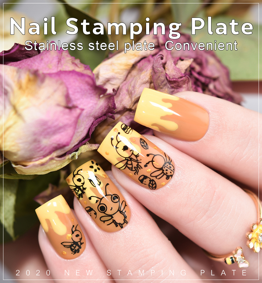 NATURE 008 Nail Stamping Plate Nature Insect & Flower & Bow-knot ...